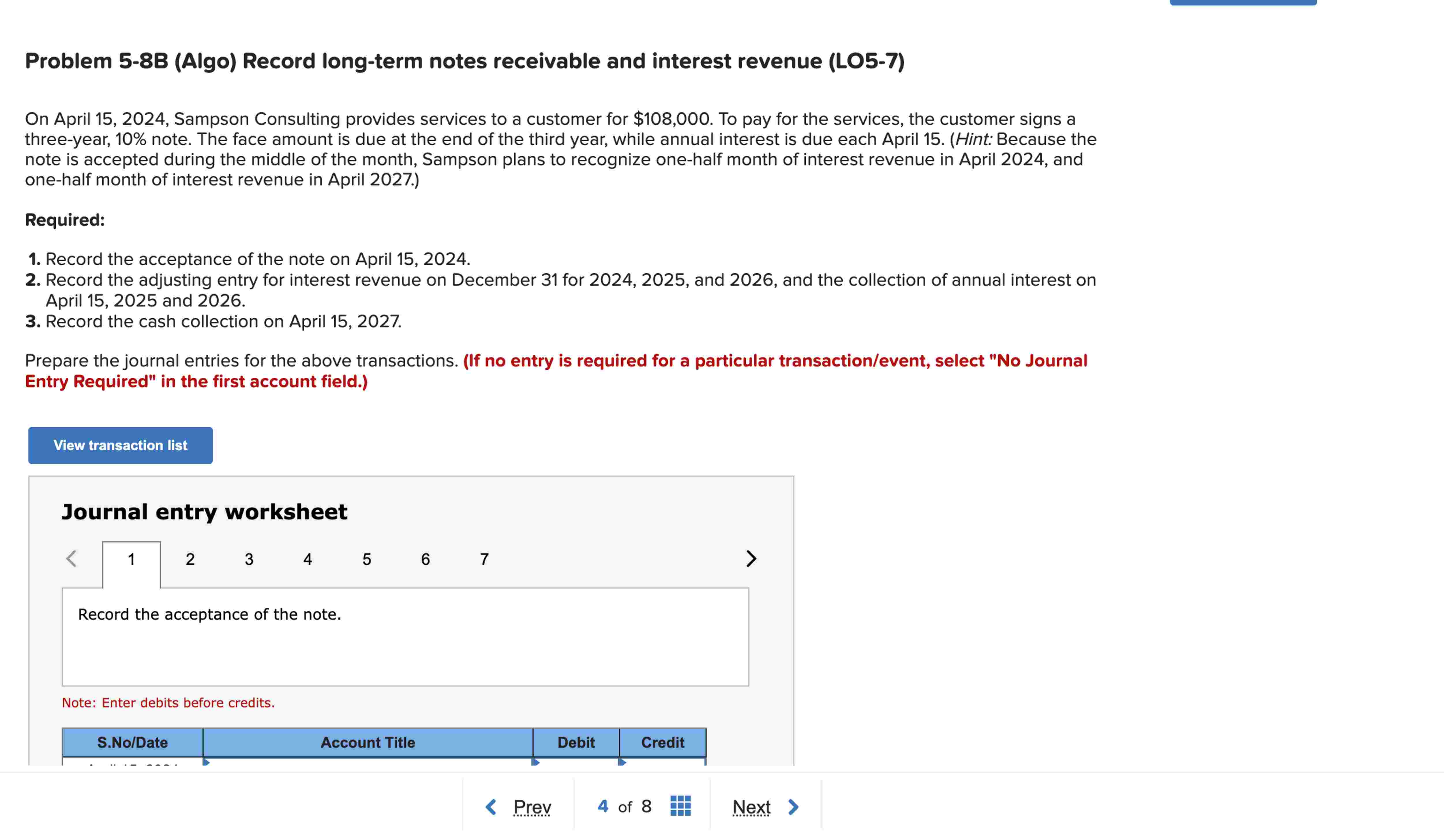 Solved Problem 5-8B (Algo) ﻿Record long-term notes | Chegg.com