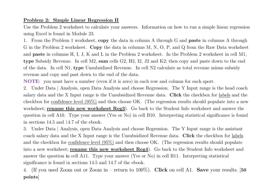 Problem 1: Simple Linear Regression I Use the Problem | Chegg.com