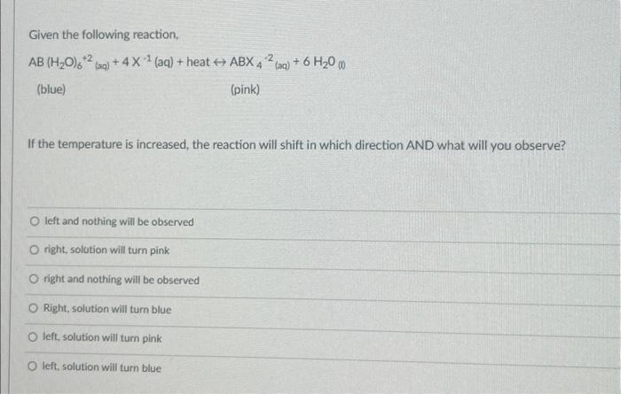 Solved Given the following reaction, | Chegg.com