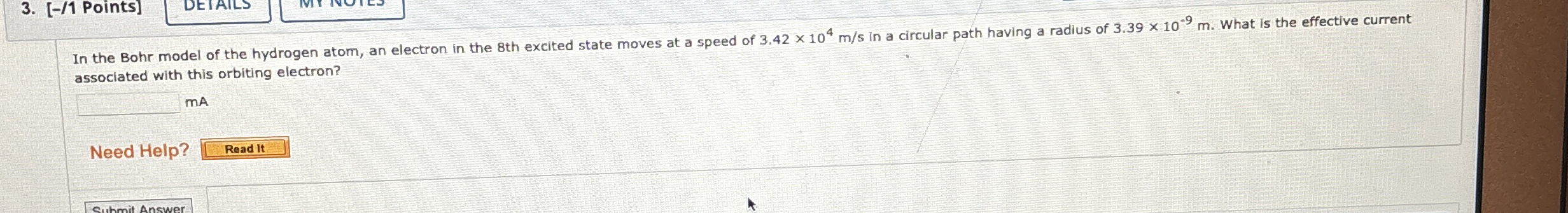 Solved [-/1 ﻿Points]In the Bohr model of the hydrogen atom, | Chegg.com