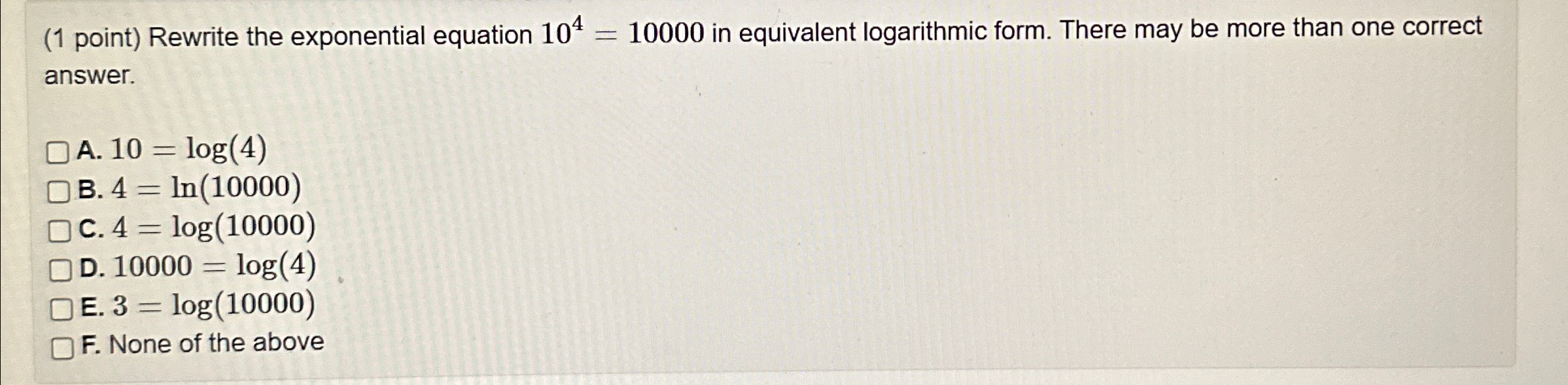 Solved (1 ﻿point) ﻿Rewrite the exponential equation | Chegg.com