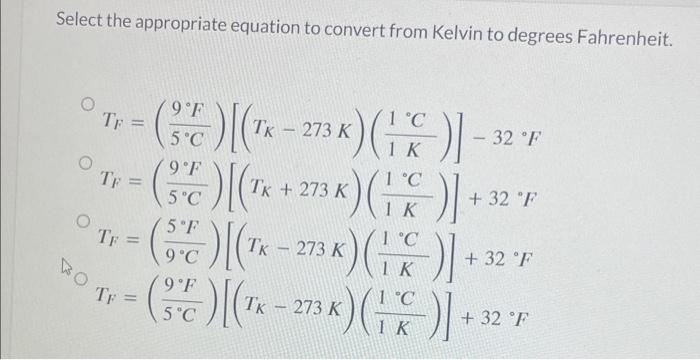Solved Select the appropriate equation to convert from | Chegg.com