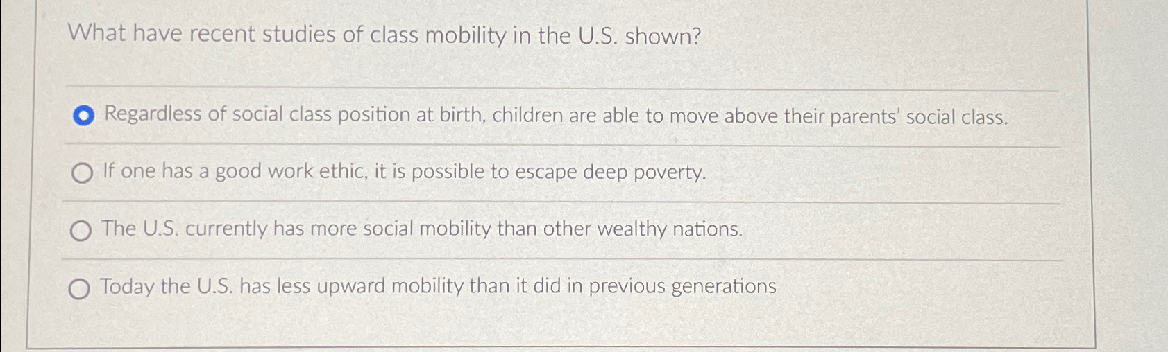 Solved What have recent studies of class mobility in the | Chegg.com
