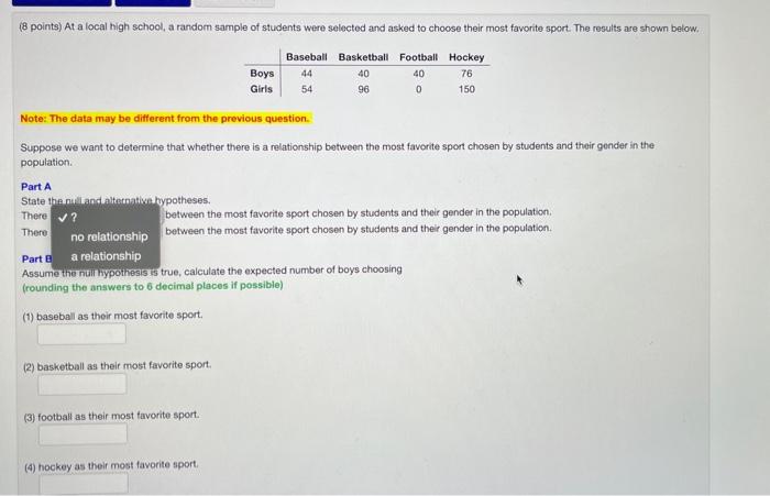 Solved (8 points) At a local high school, a random sample of | Chegg.com