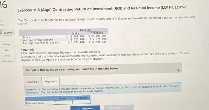 Solved 16 Exercise 11-6 (Algo) Contrasting Return on | Chegg.com