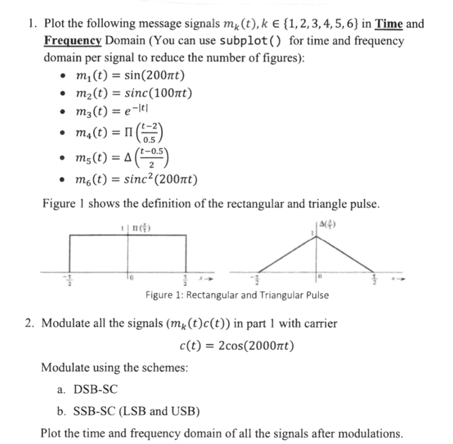 Solved Plot the following message signals | Chegg.com