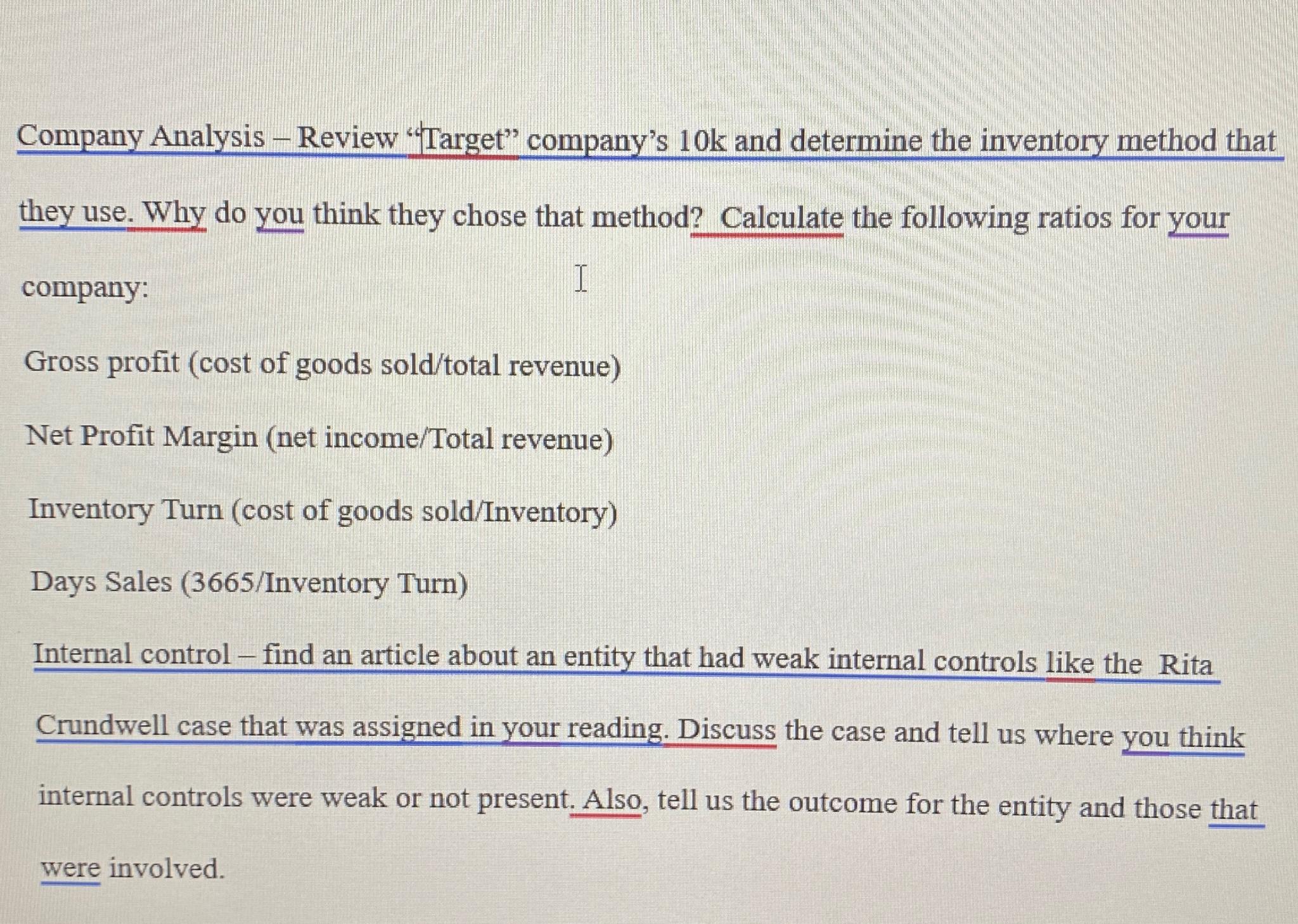 Company Analysis - ﻿Review "Target" company's 10k | Chegg.com