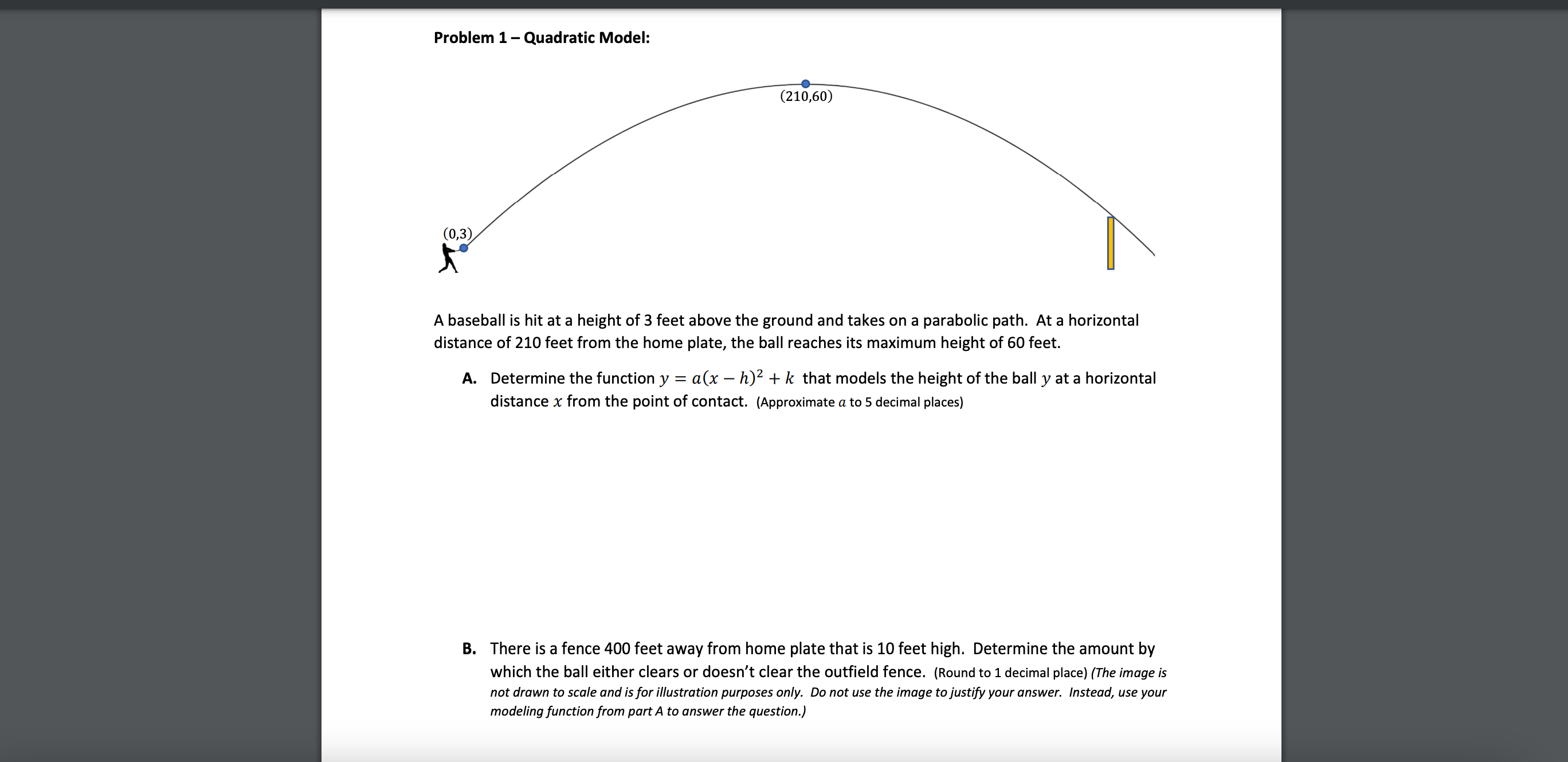 Solved Problem 1 - ﻿Quadratic Model:A baseball is hit at a | Chegg.com