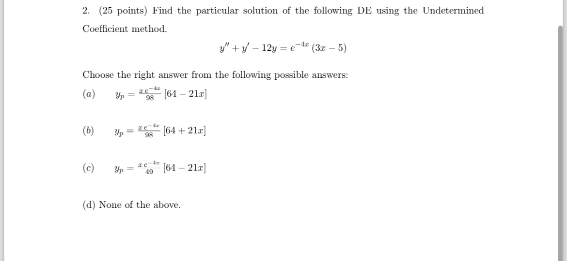 Solved 25 ﻿points ﻿find The Particular Solution Of The 5356