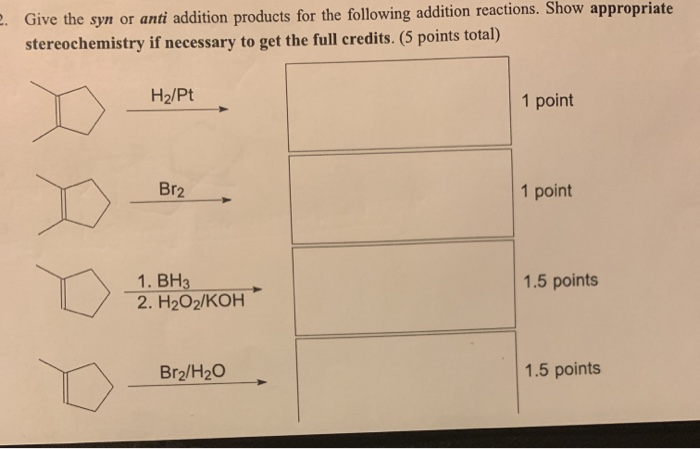 Solved Give the syn or anti addition products for the | Chegg.com