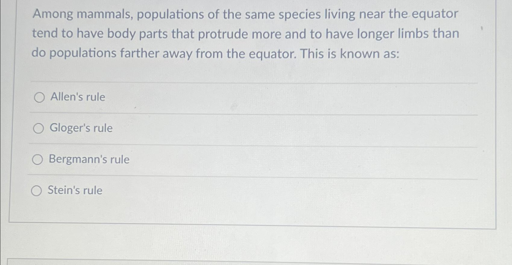 Solved Among mammals, populations of the same species living | Chegg.com