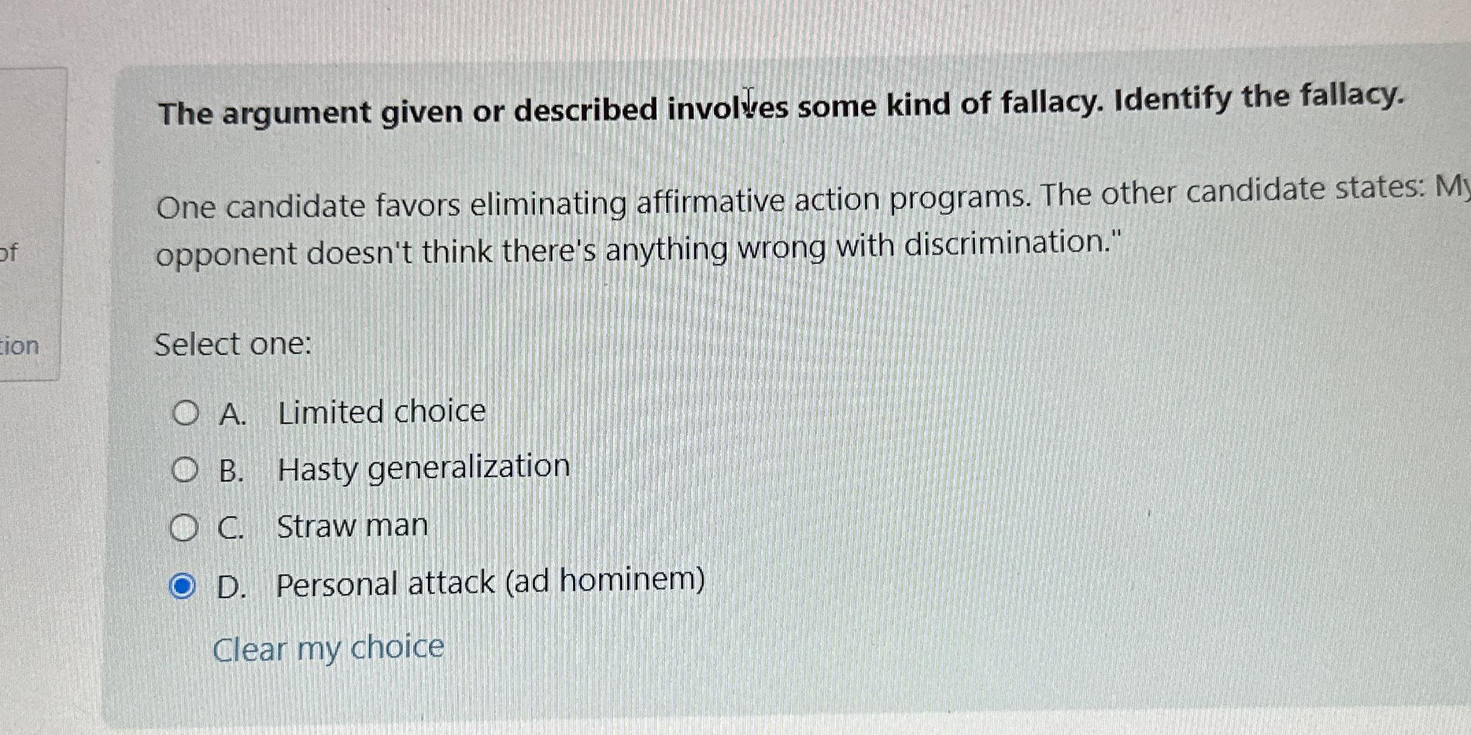 Solved The argument given or described involves some kind of | Chegg.com