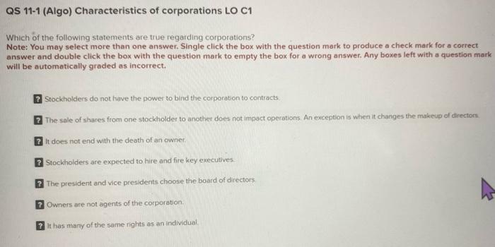 Solved QS 11-1 (Algo) Characteristics of corporations LO C1 | Chegg.com