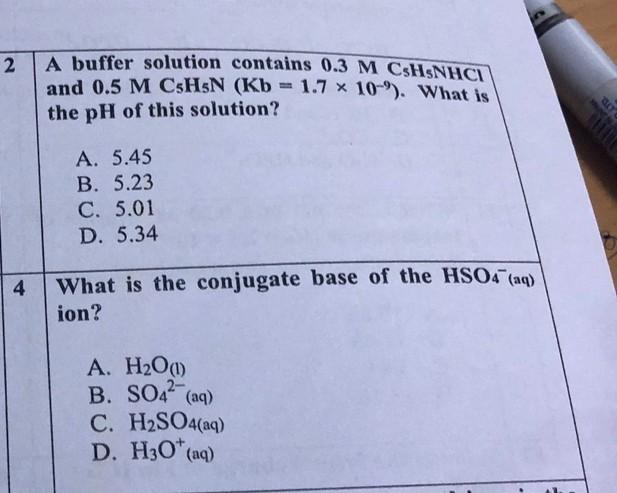 Solved A buffer solution contains 0.3MC5H5NHCl and 0.5MC5H5 | Chegg.com