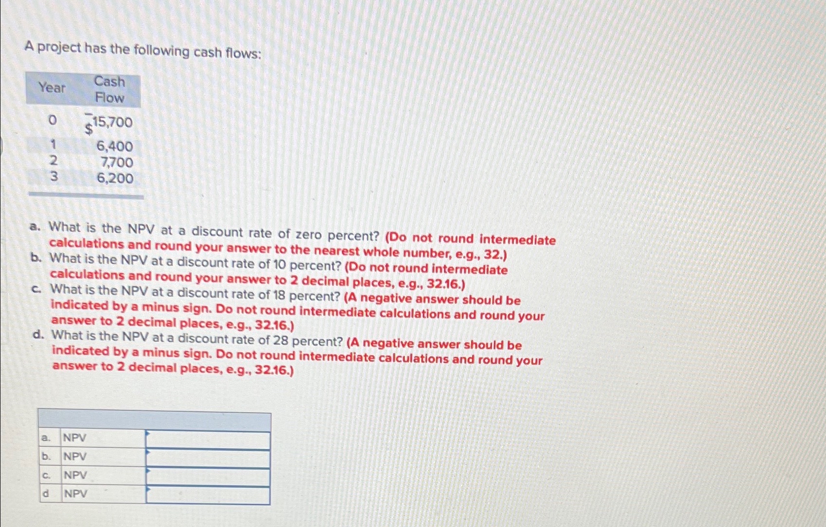 Solved A project has the following cash | Chegg.com
