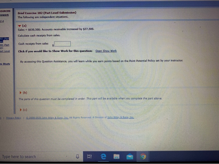 Solved OURCES mework Brief Exercise 182 (Part Level | Chegg.com