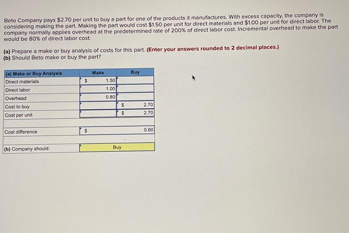 Solved Beto Company pays $2.70 per unit to buy a part for | Chegg.com