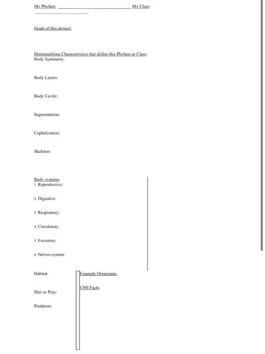 Solved My Phylum My Class Goals of this sacrect | Chegg.com