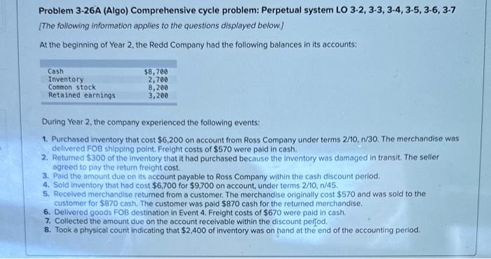 Solved Problem 3-26A (Algo) Comprehensive cycle problem: | Chegg.com