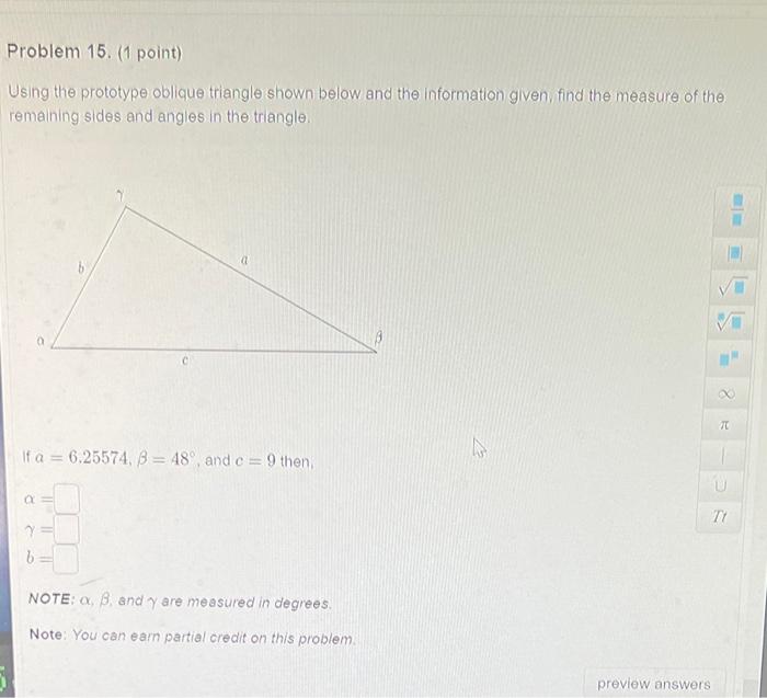 Solved Using the prototype oblique triangle shown below and | Chegg.com