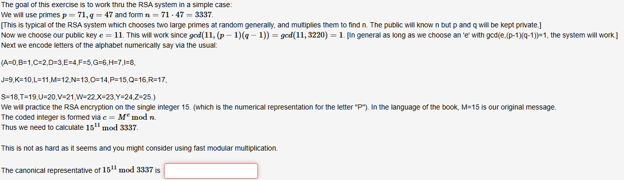 Solved The goal of this exercise is to work thru the RSA | Chegg.com