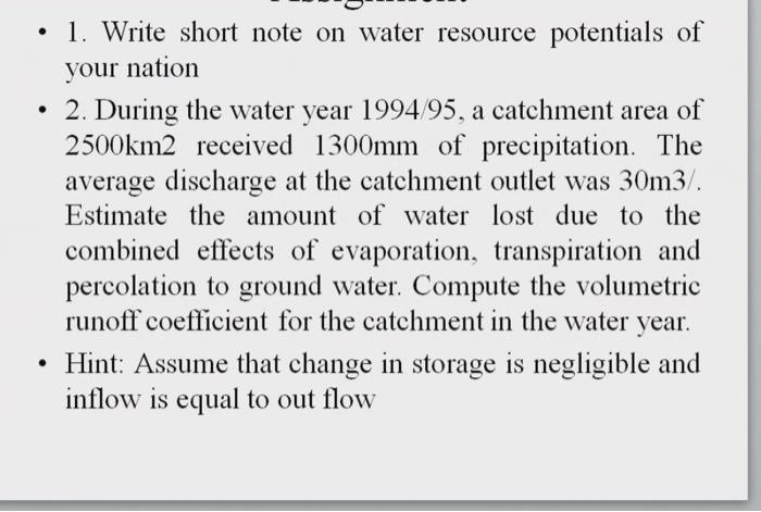 Solved 1. Write short note on water resource potentials of | Chegg.com