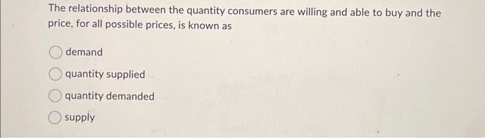 Solved The relationship between the quantity consumers are | Chegg.com