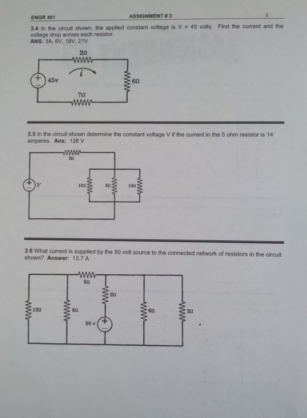 Solved ENGR 401 ASSIGNMENT #3 2 3.4 In the circuit shown, | Chegg.com