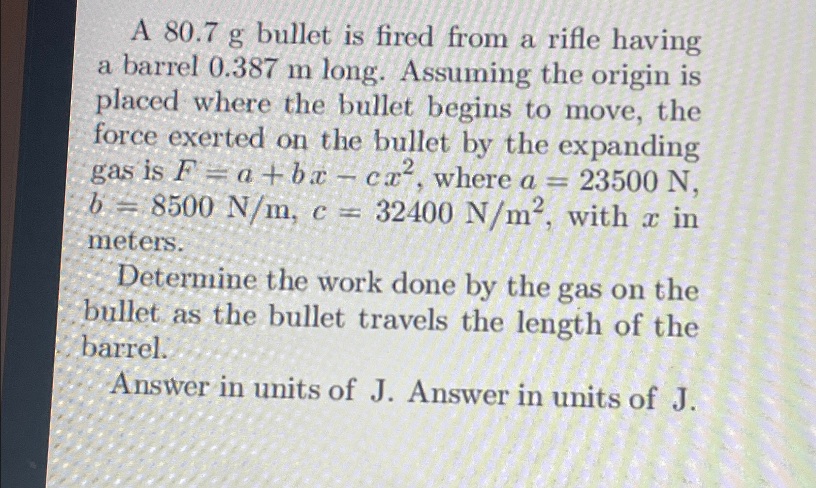 Solved A 80.7g ﻿bullet is fired from a rifle having a barrel | Chegg.com