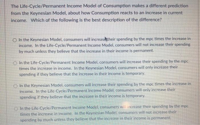 Solved The Life-Cycle/Permanent Income Model of Consumption | Chegg.com