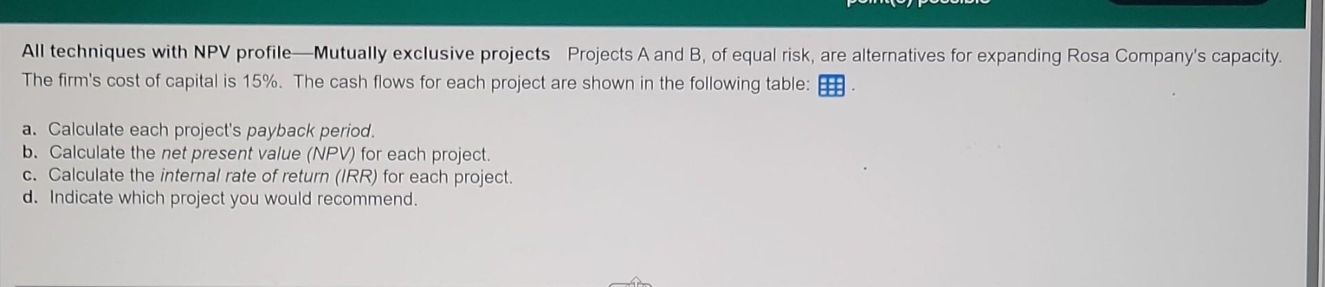 [Solved]: All techniques with NPV profile-Mutua