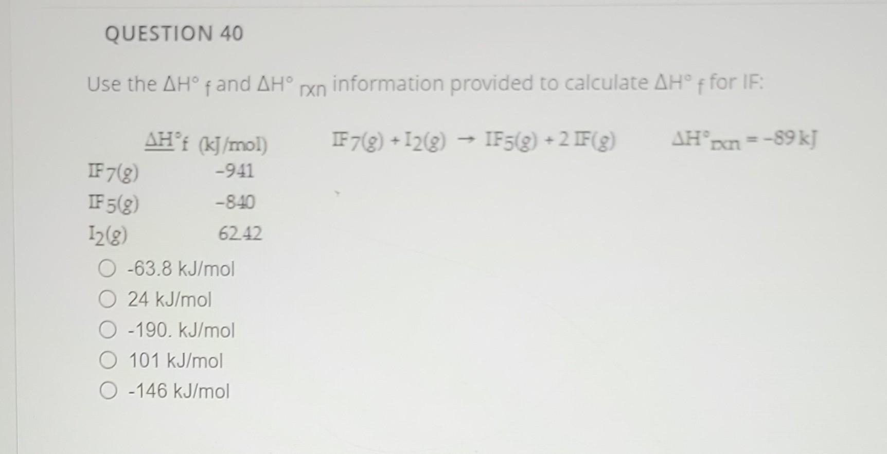 Solved Use the ΔH∘ f and ΔH∘ ixn information provided to | Chegg.com