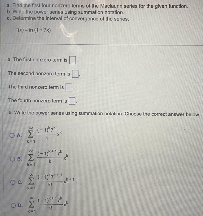 Solved a. Find the first four nonzero terms of the Maclaurin | Chegg.com