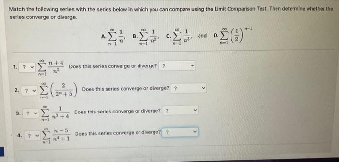 Solved Match the following series with the series below in | Chegg.com