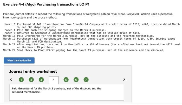 Solved Exercise 4-4 (Algo) Purchasing transactions LO P1 | Chegg.com Solved Exercise 4-4 (Algo) Purchasing transactions LO P1 | Chegg.com