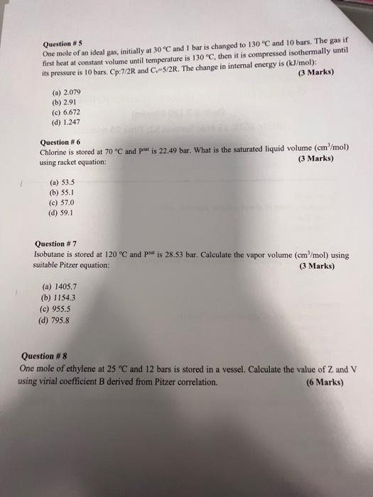 Solved Question \#5 One mole of an ideal gas, initially at | Chegg.com