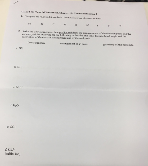 Solved CHEM 101 Tutorial Worksheet, Chapter 10: Chemical | Chegg.com