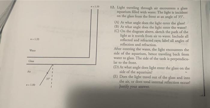 Solved 12. Light traveling through air encounters a glass | Chegg.com