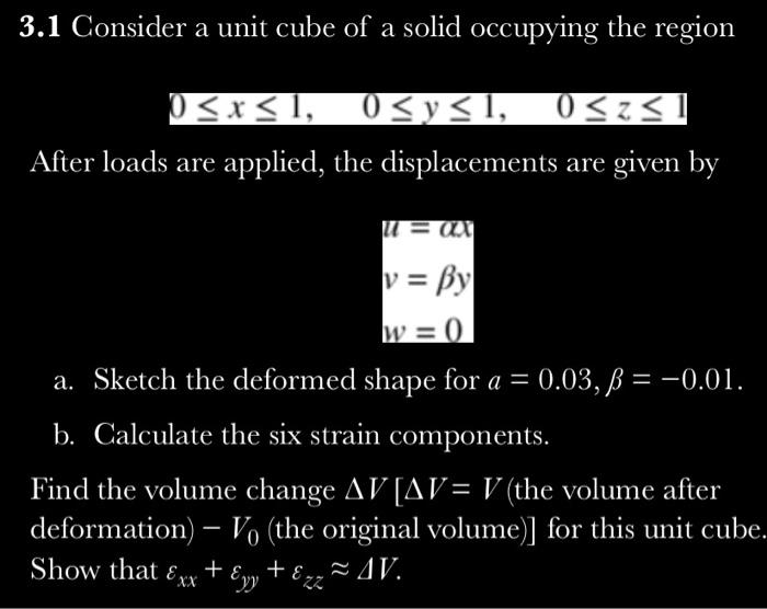 Solved 3.1 Consider a unit cube of a solid occupying the | Chegg.com
