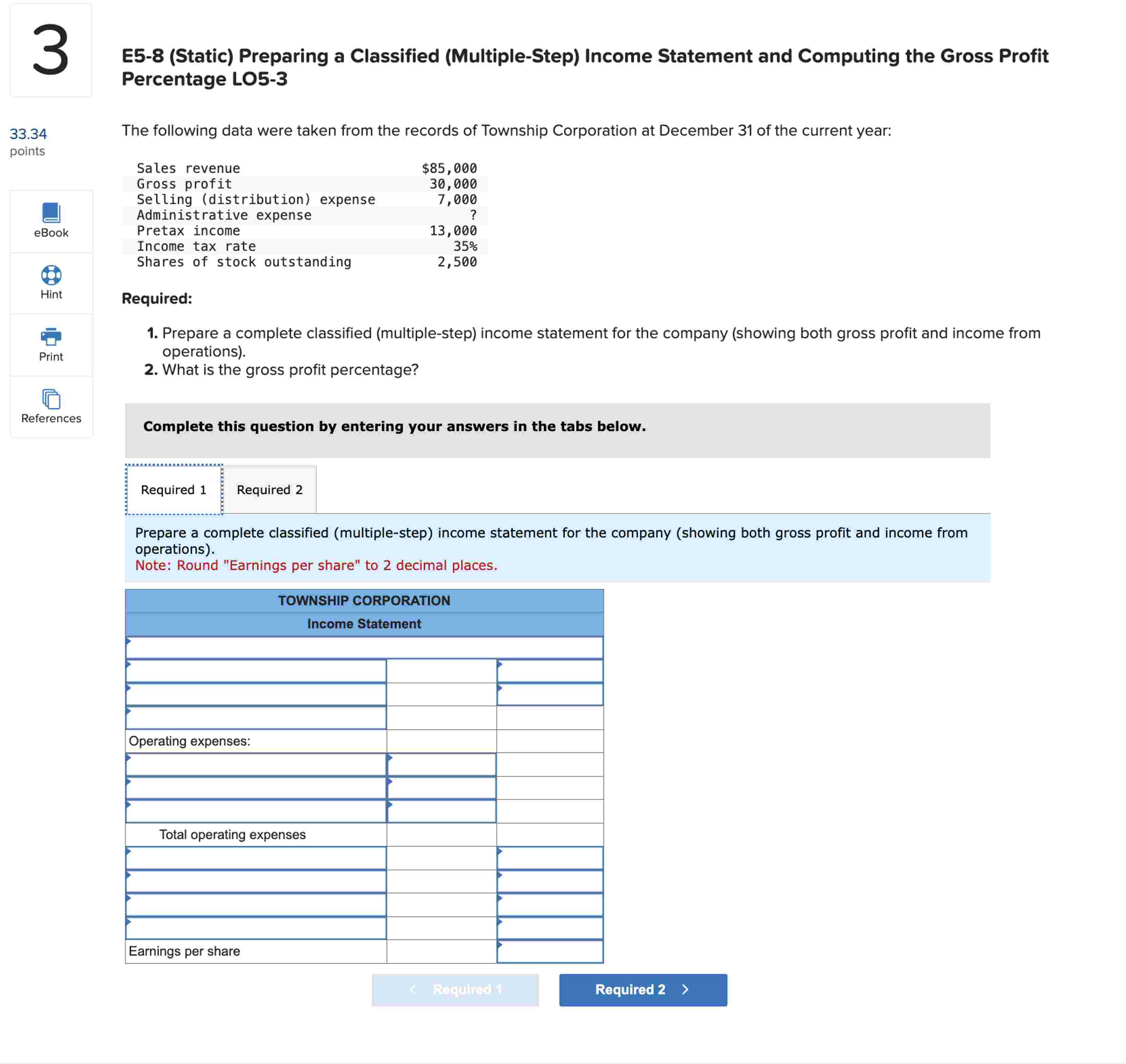 Solved E5-8 (Static) ﻿Preparing a Classified (Multiple-Step) | Chegg.com