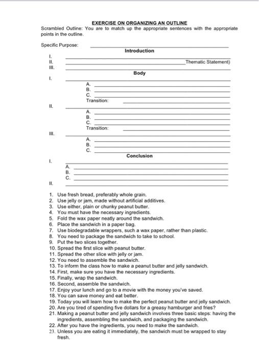 EXERCISE ON ORGANIZING AN OUTLINE Scrambled Outline: | Chegg.com