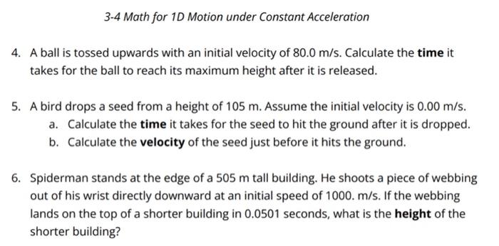 Solved 3-4 Math for 1D Motion under Constant Acceleration 4. | Chegg.com