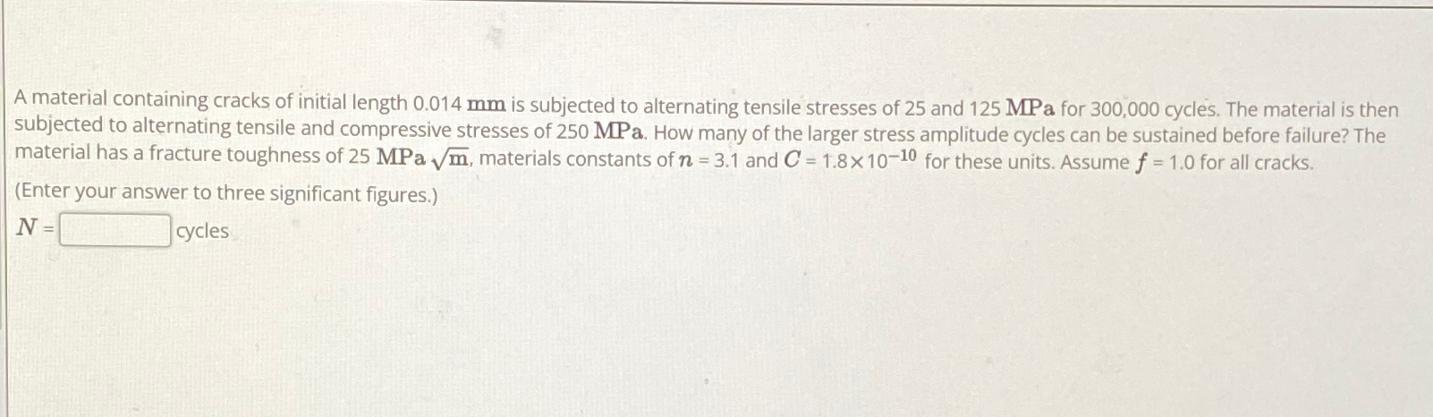 Solved A material containing cracks of initial length | Chegg.com