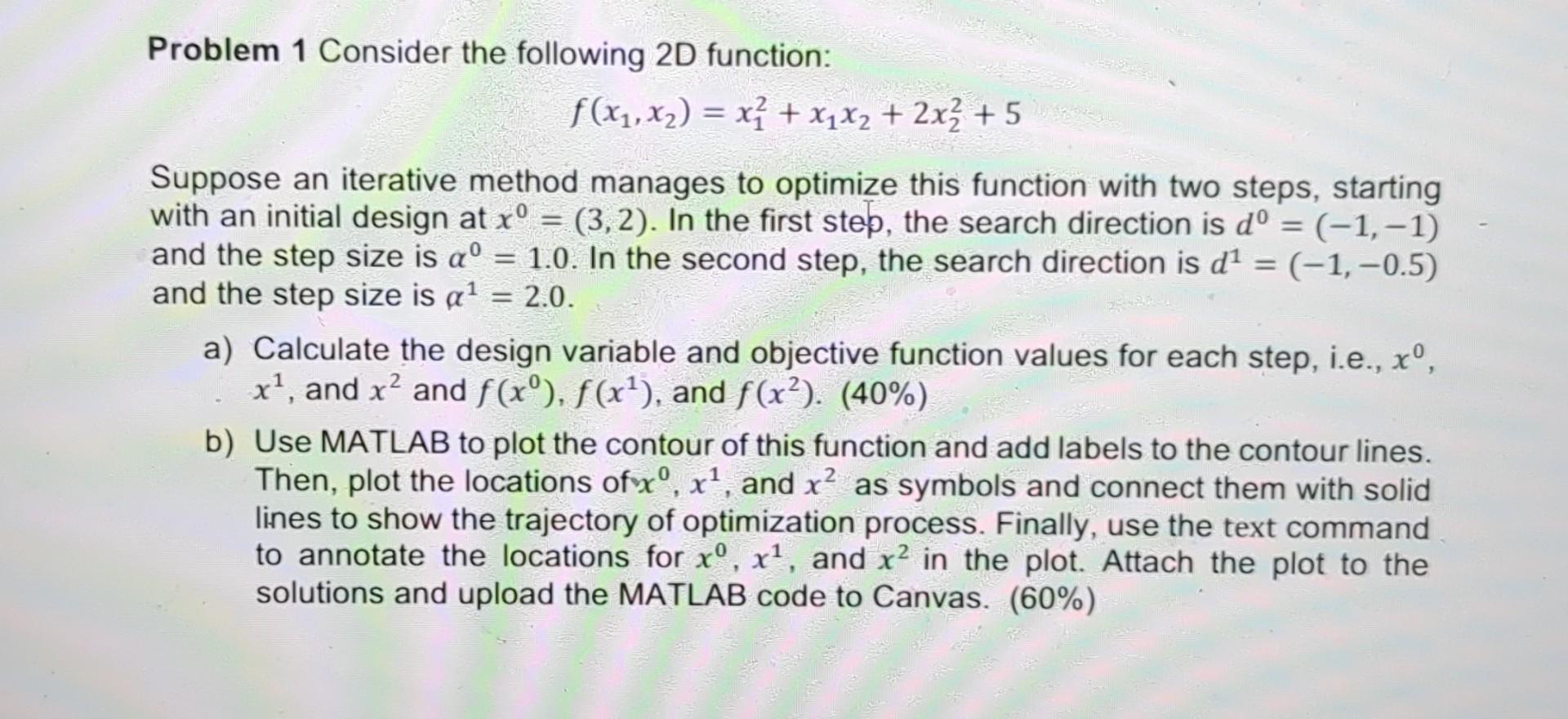 Problem 1 Consider the following 2D function: | Chegg.com