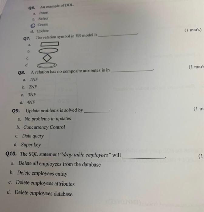 Solved Q6. An example of DDT. a. Insert b. Select (4) Create | Chegg.com