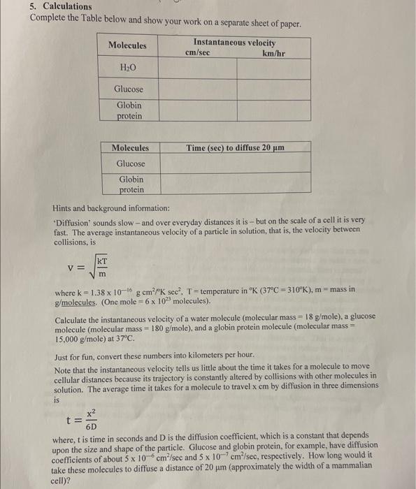 Solved 5. Calculations Complete the Table below and show | Chegg.com