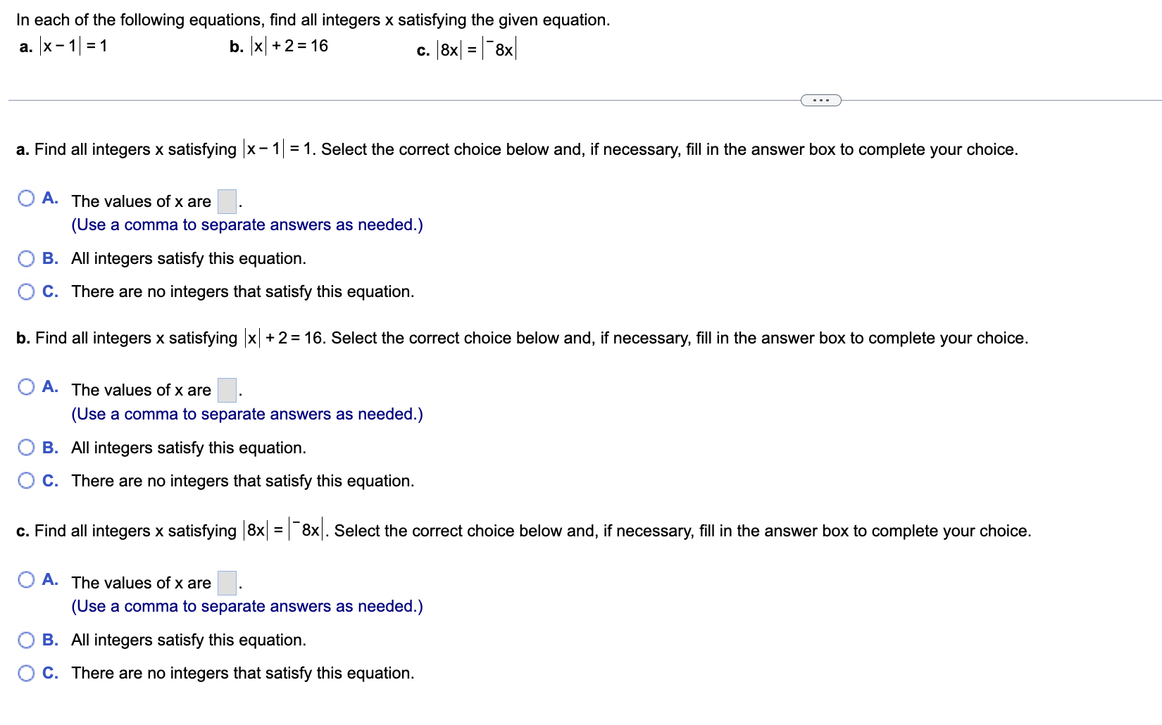 Solved In each of the following equations, find all integers | Chegg.com