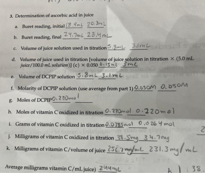 Solved 1. Standardization of DCPIP Solution Average molarity | Chegg.com