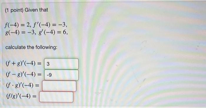 Solved (1 point) Let f(t)=(t2+2t+6)(4t−2+5t−3) f′(t)(1 | Chegg.com