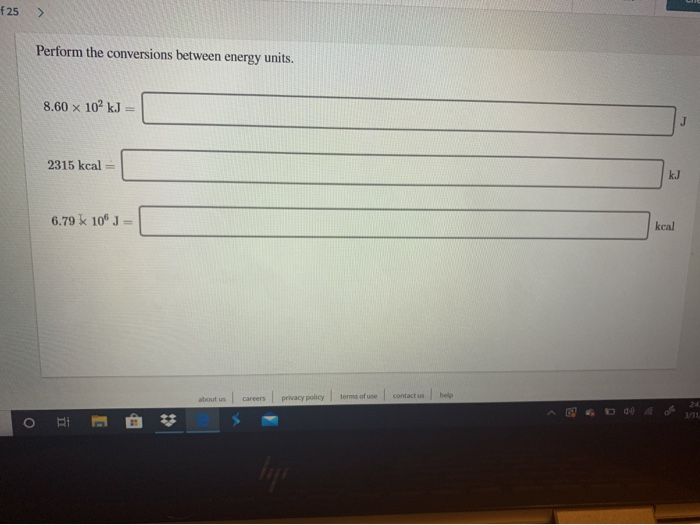 Solved 25 > Perform the conversions between energy units. | Chegg.com